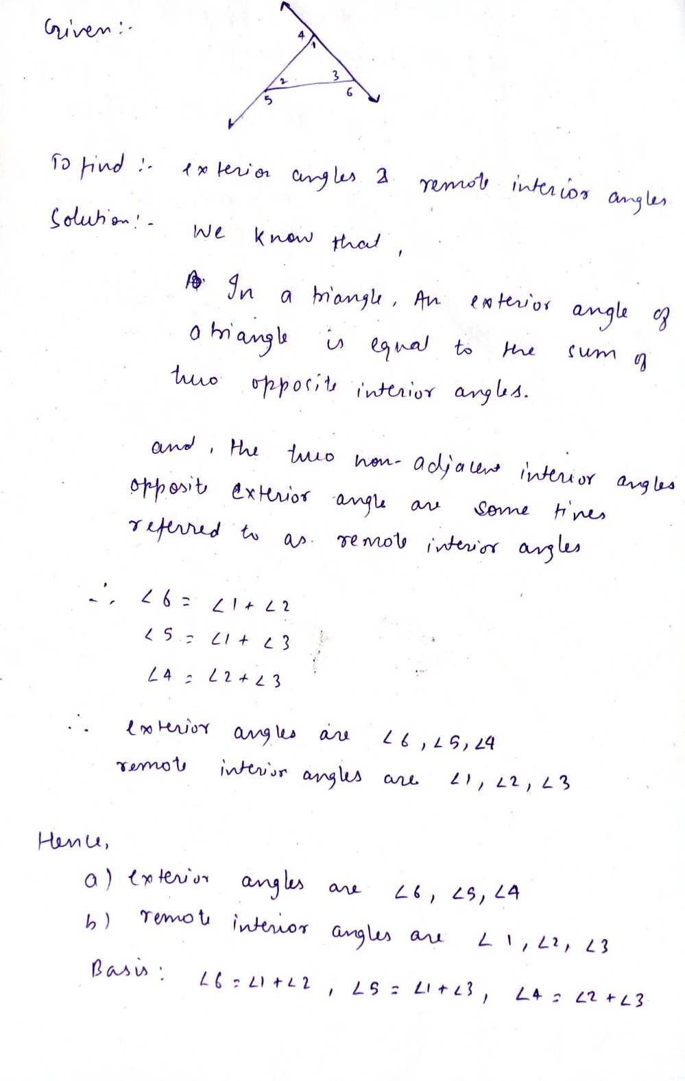 Solved: Name the (a) exterior angles and (b) remote interior angles in ...