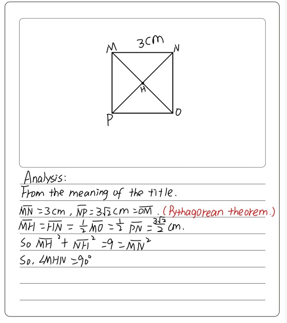 Solved: Construct a square MNOP with MN=3cm. Draw the diagonals. Prove ...