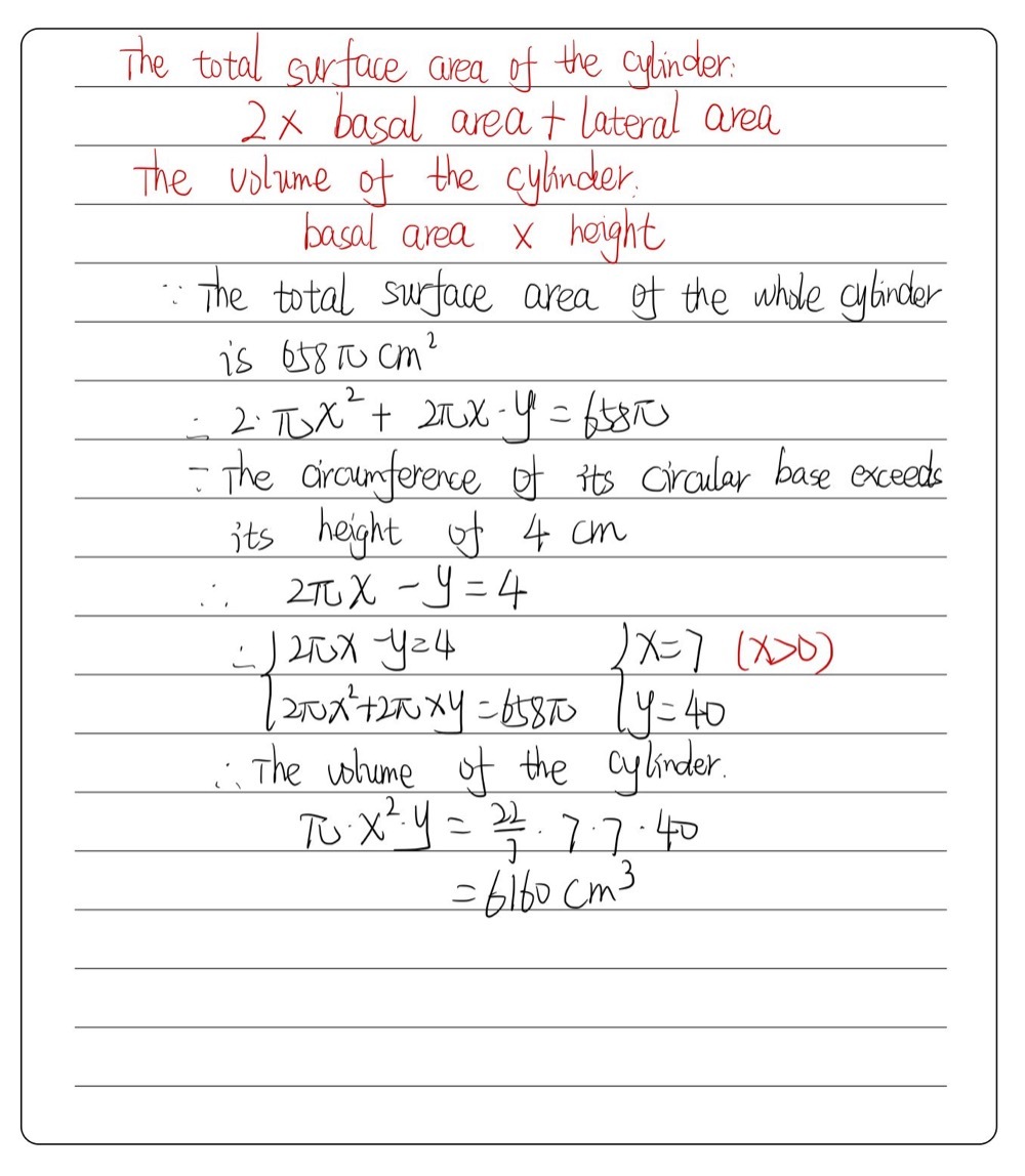 Solved: The diagram shows a closed cylinder with base of radius x cm ...