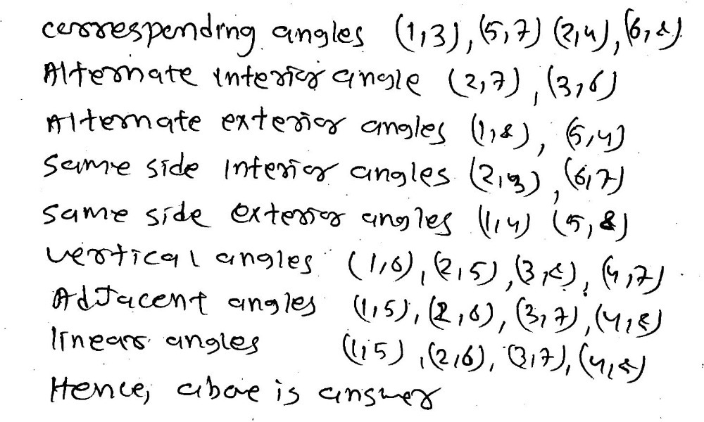 Solved: Using the figure below, complete the given table of angle pairs ...