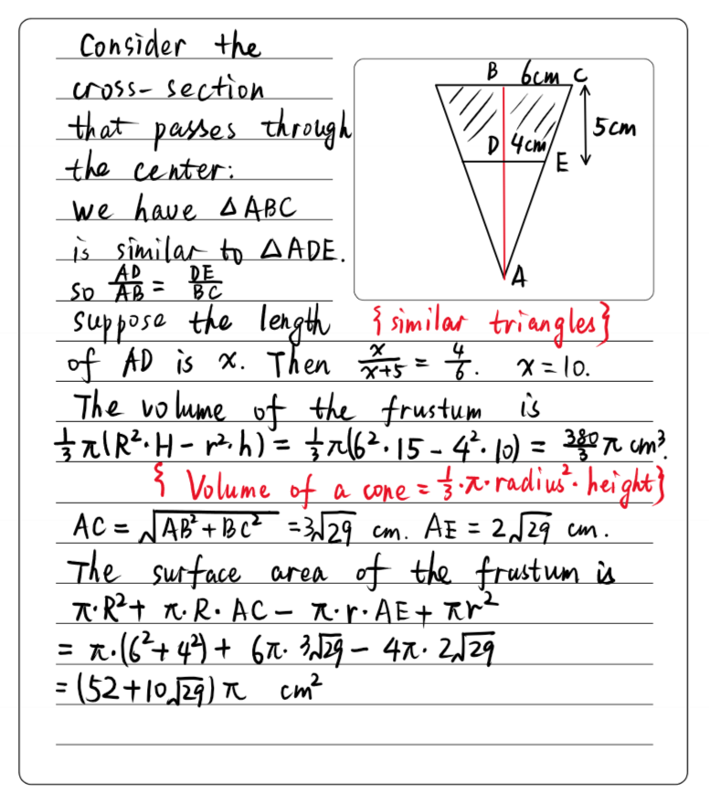 Solved: A frustum is a portion of a cone that lies between two planes ...