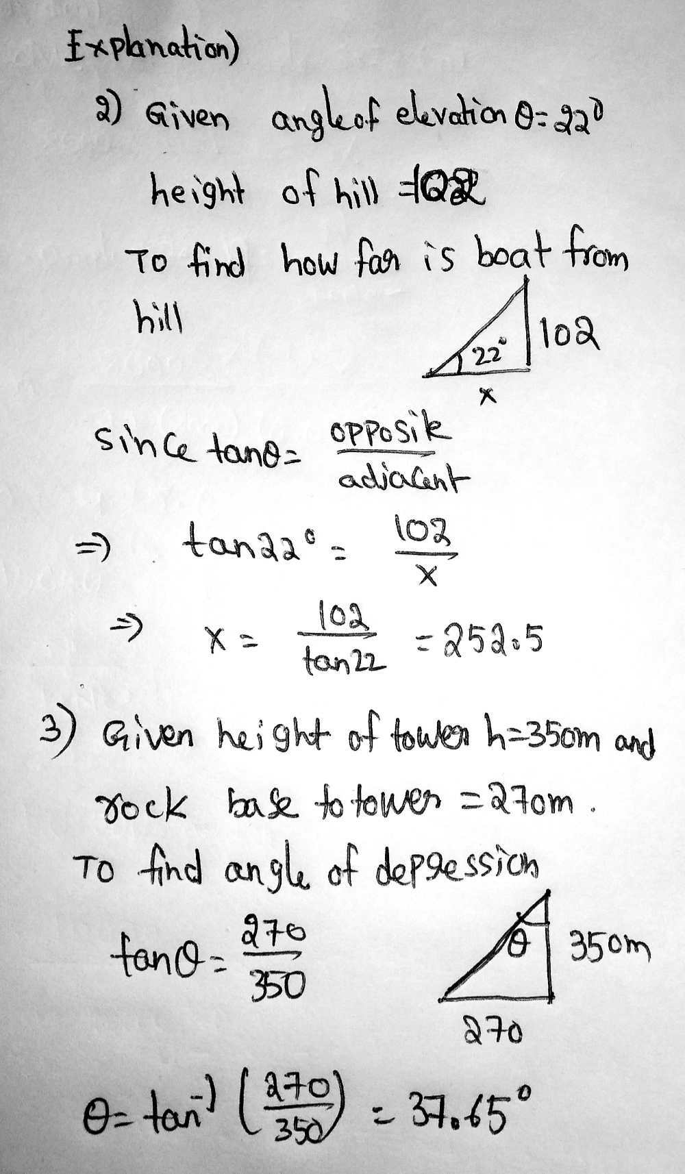 Solved: The angle of elevation from a boat to the top of 102- meter ...
