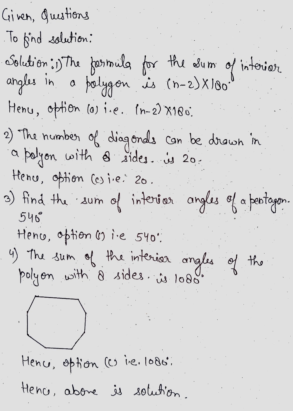 Solved: What is the formula for the sum of interior angles in a polygon ...