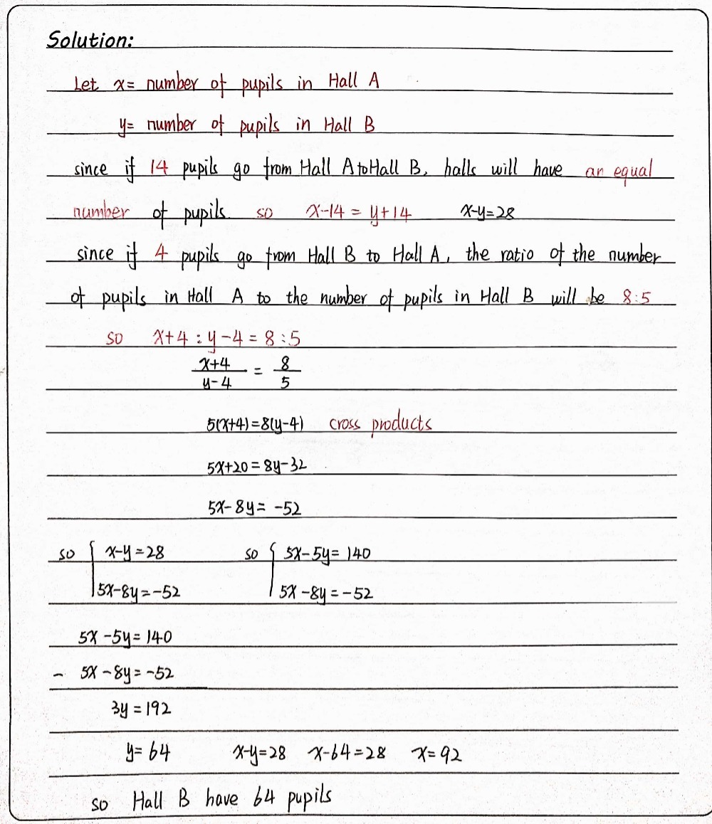 Solved: There are some pupils in Hall A and Hall B. If 14 pupils go ...