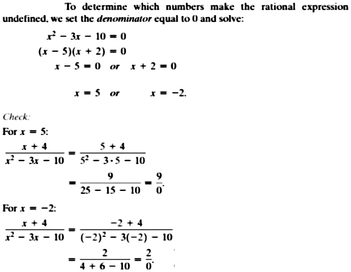 Solved Find All Numbers For Which The Rational Expression X4x2 3x 10 Is Undefined Math