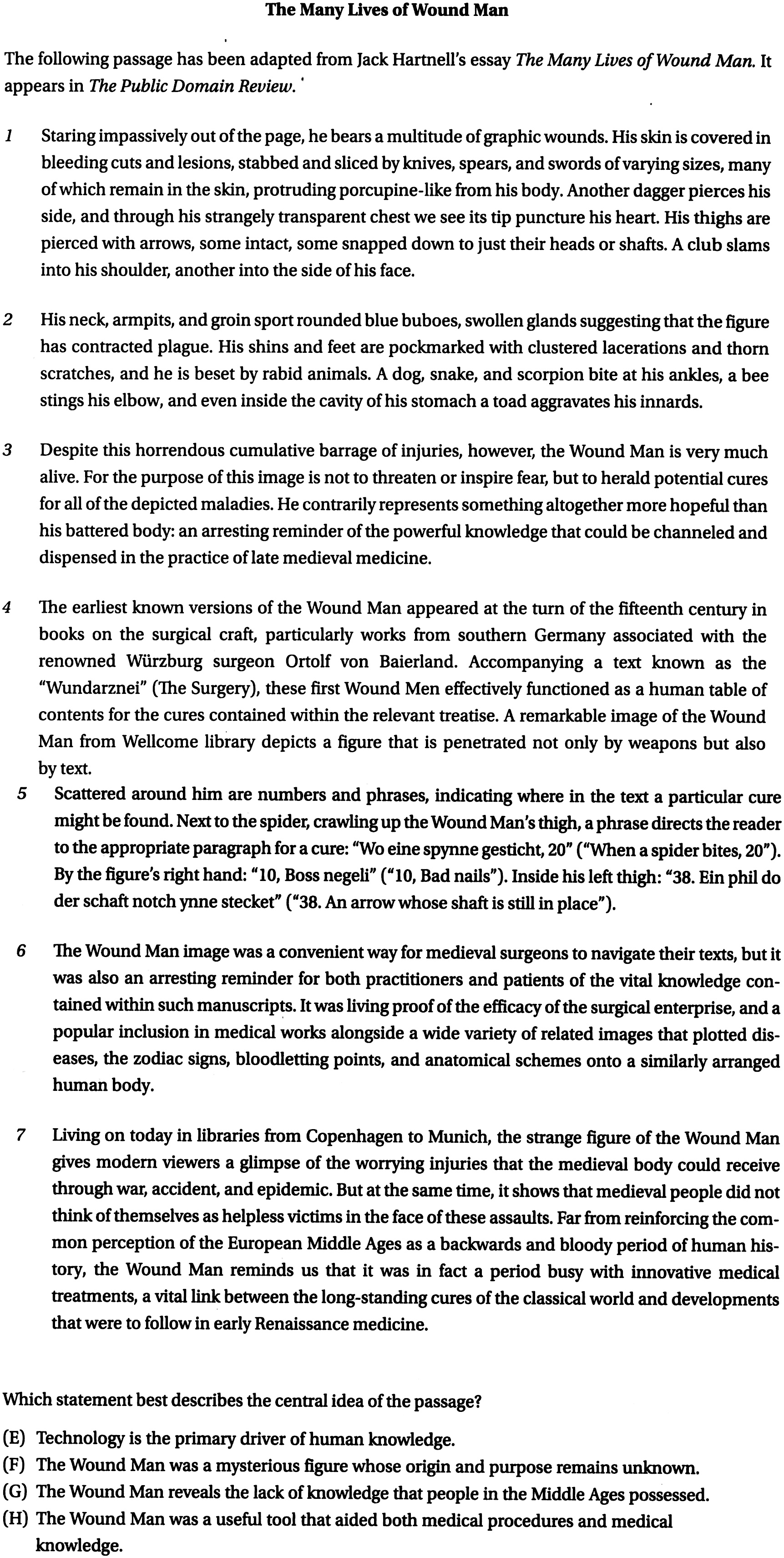 Solved: The Many Lives of Wound Man The following passage has been ...