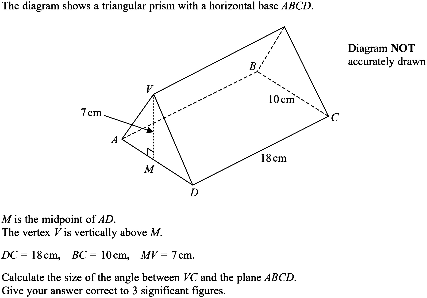 Solved: The diagram shows a triangular prism with a horizontal base ...