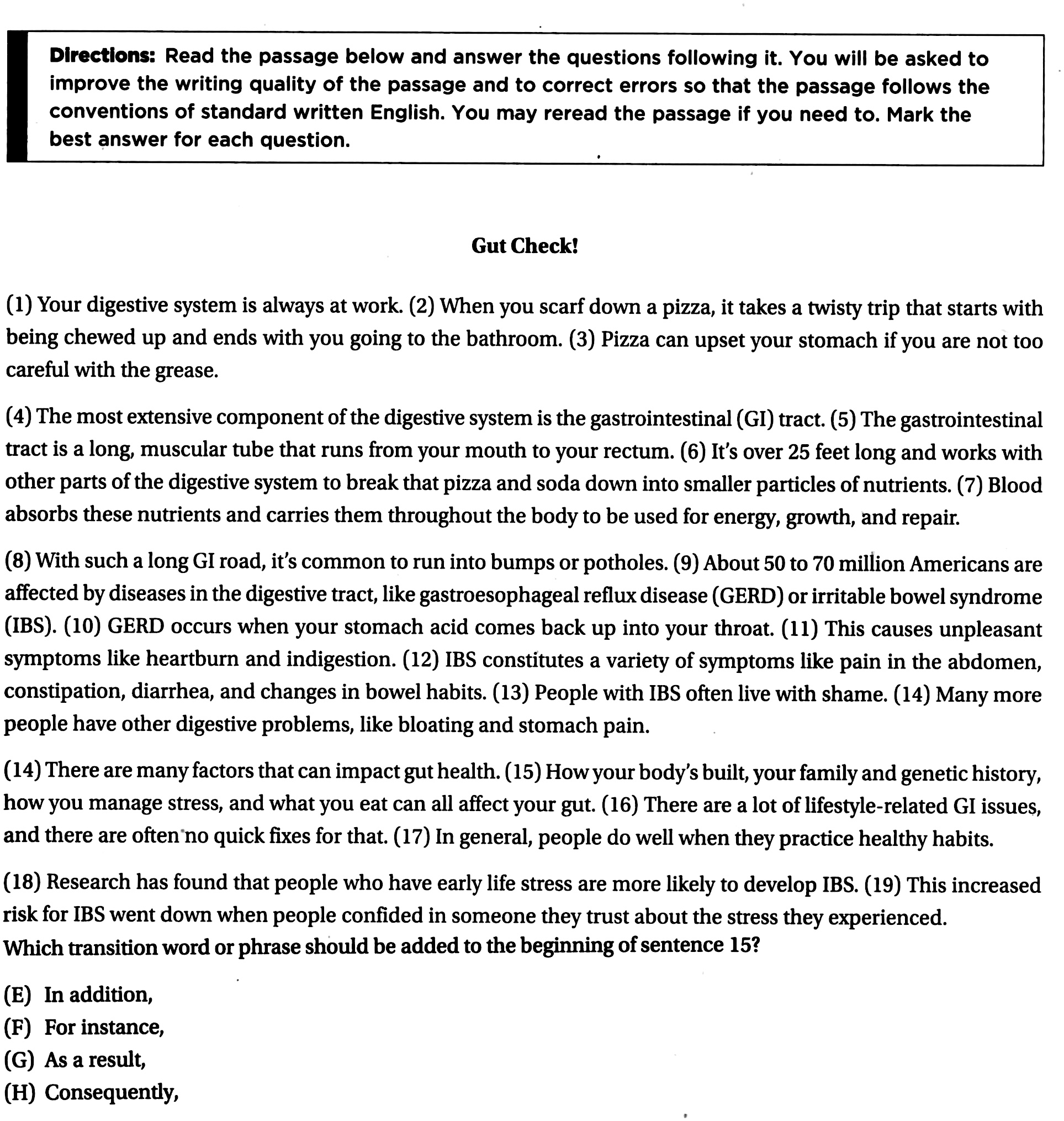 Solved: DIrections: Read the passage below and answer the questions following it. You will be ...