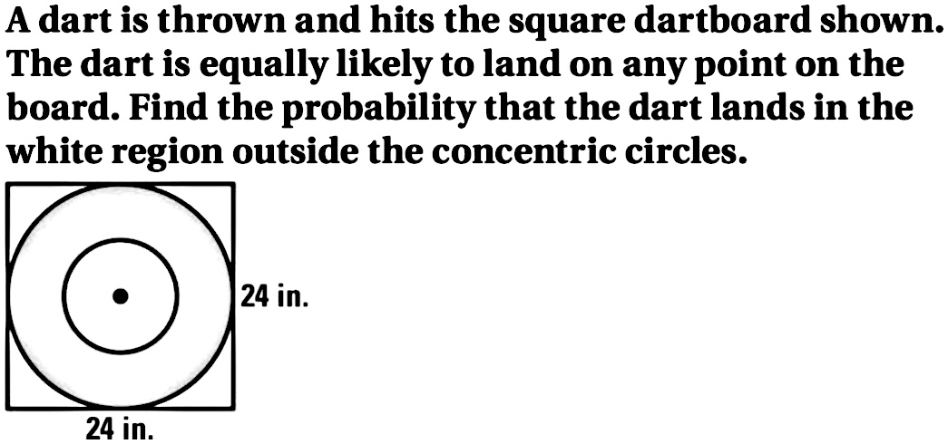 Solved: A dart is thrown and hits the square dartboard shown. The dart is equally likely to land ...