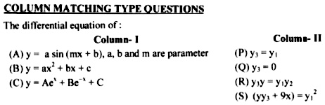 Solved: COLUMN MATCHING TYPE QUESTIONS The differential equation of : Column- I Columa- II A y ...