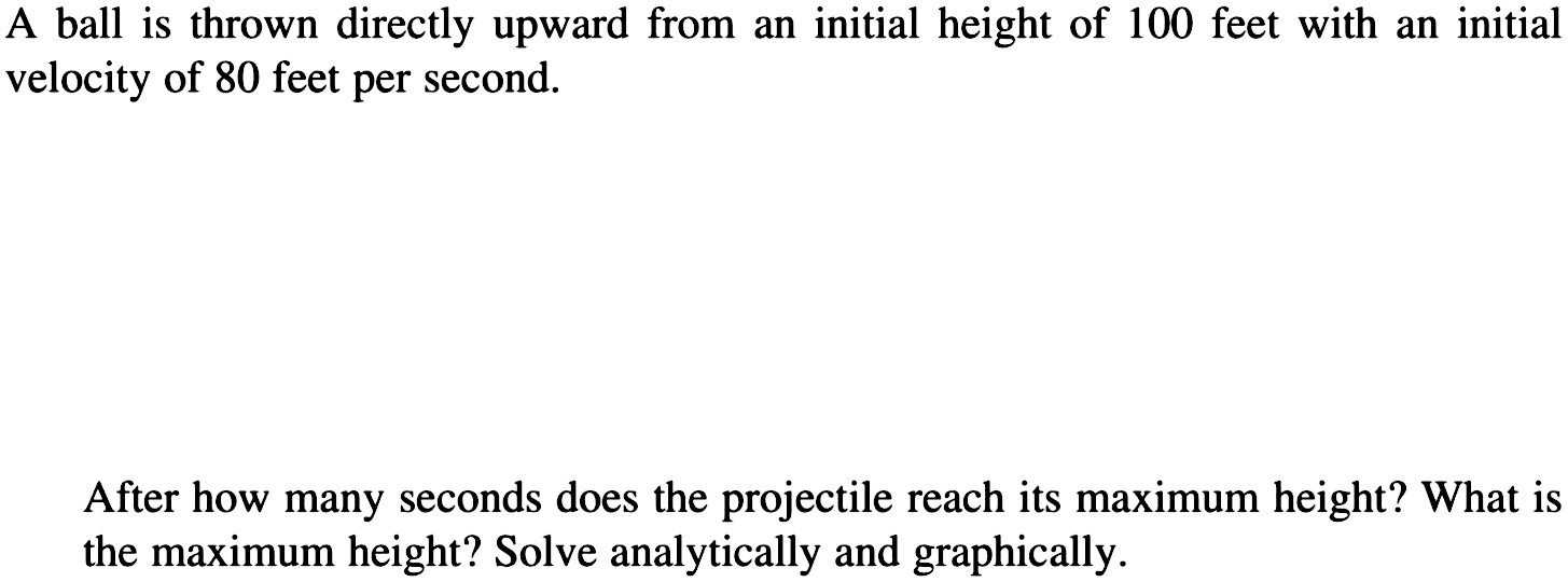 Solved: A ball is thrown directly upward from an initial height of 100 feet with an initial ...