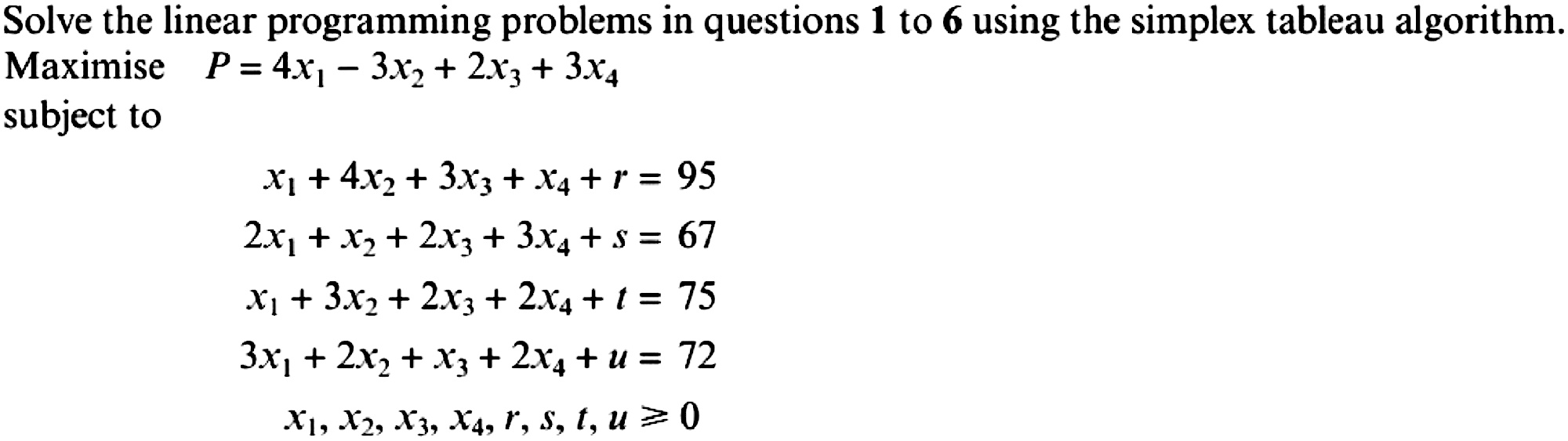 Solved Solve The Linear Programming Problems In Questions 1 To 6 Using The Simplex Tableau