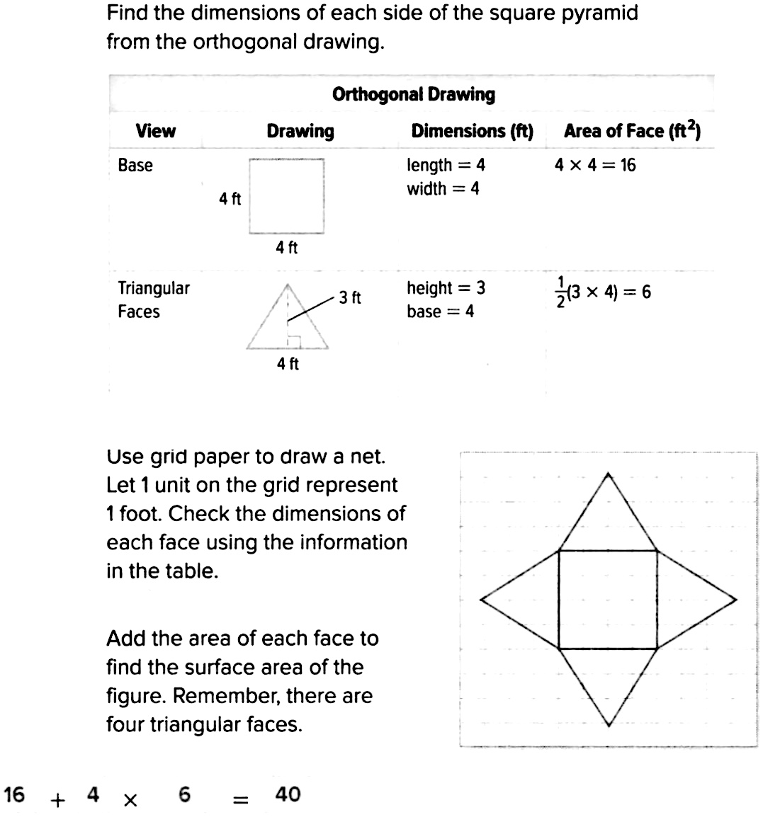 Solved: Use orthogonal drawings to find the surface area of a square ...