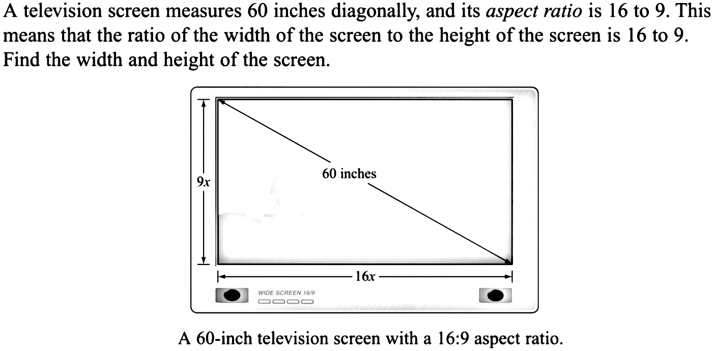 Solved: A television screen measures 60 inches diagonally, and its ...