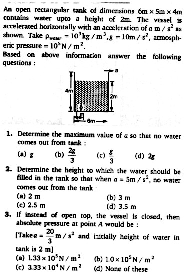 Solved: An open rectangular tank of dimensions 6m * 5m * 4m contains ...
