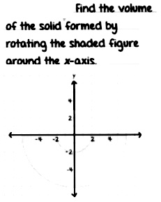 Solved: Find the volume of the solid formed by rotating the shaded figure around the x-axis. [Math]