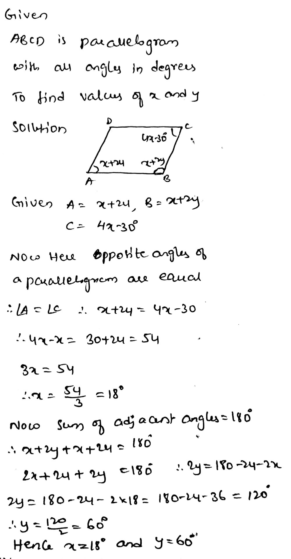 Solved: The diagram shows a parallelogram ABCD. In the diagram, all the angles are in degrees. W ...