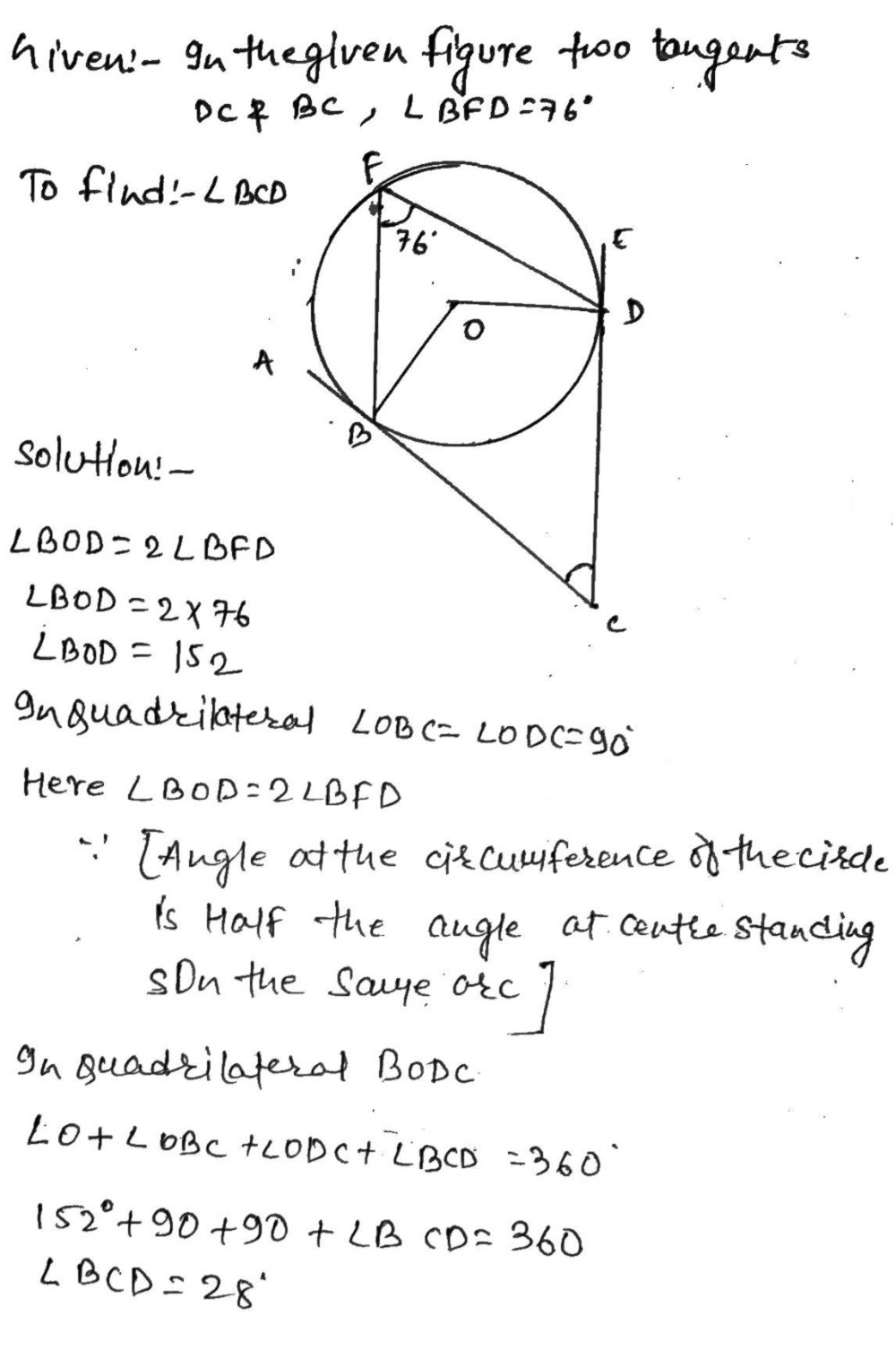 Solved: is the centre of the circle and ABC and EDC are tangents to the circle. Find the size of ...