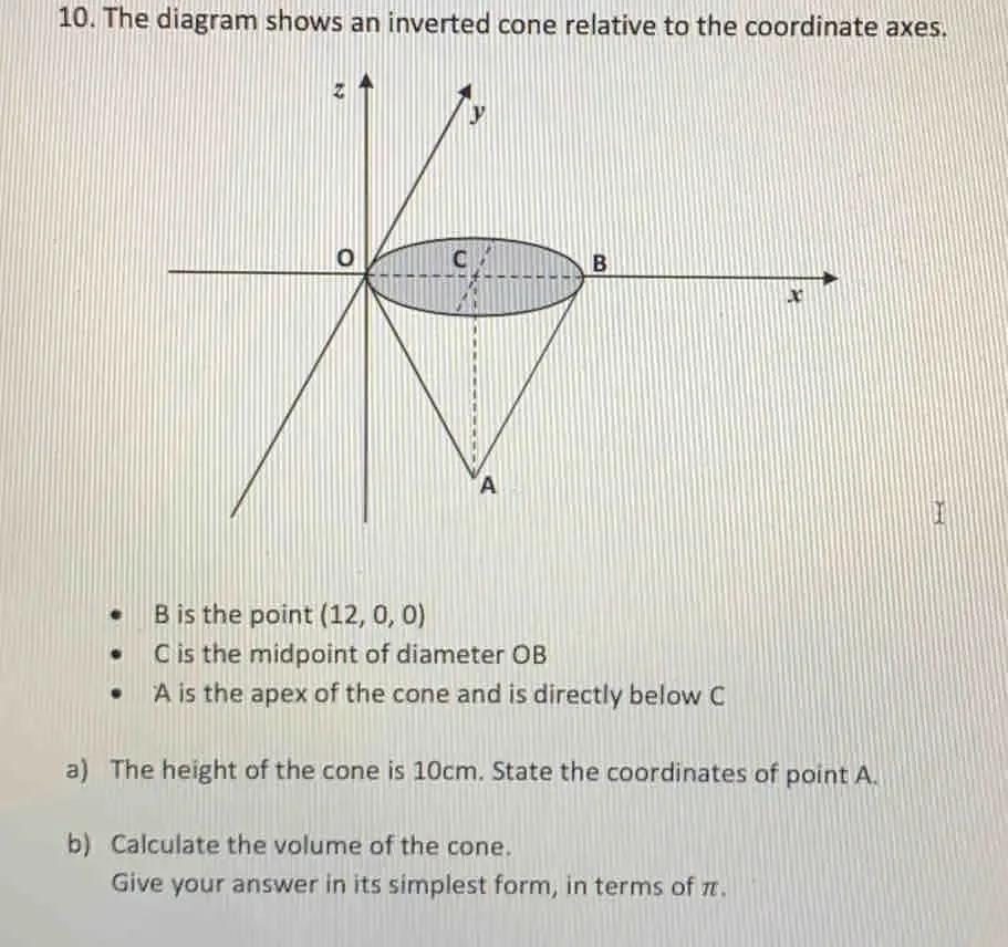 Solved: 10. The diagram shows an inverted cone relative to the ...