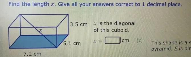 Solved: Find the length x. Give all your answers correct to 1 decimal place. x is the diagonal ...