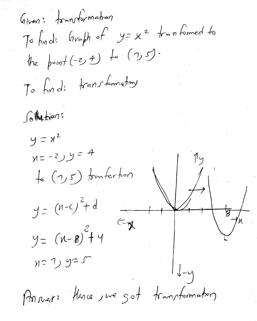 Solved: When a graph of y=x^(wedge)2 is transformed, the point (-2,4 ...