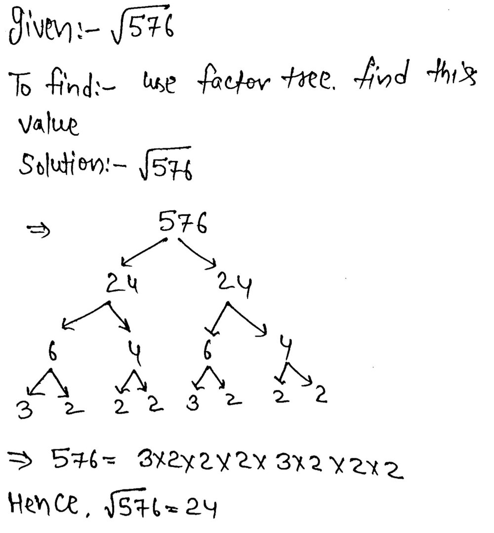 Solved: By the use of a factor tree, find the value of sqrt(576). [Math]