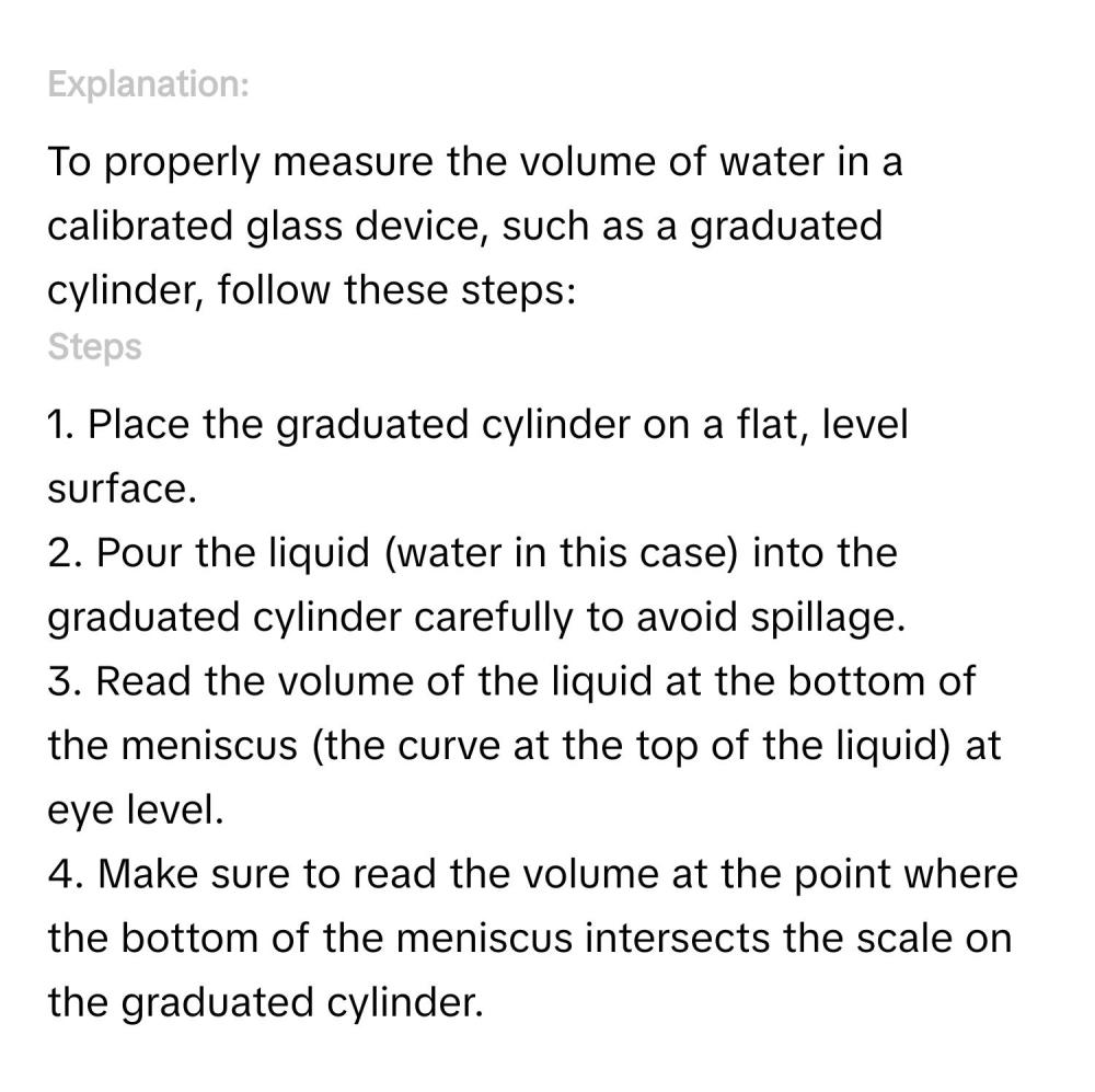 Solved: how to properly measure the volume of water in a calibrated ...