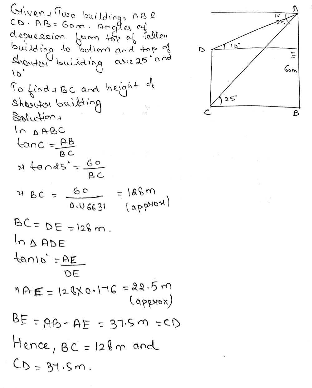 Solved: Two buildings of unequal height stand at a distance apart from ...