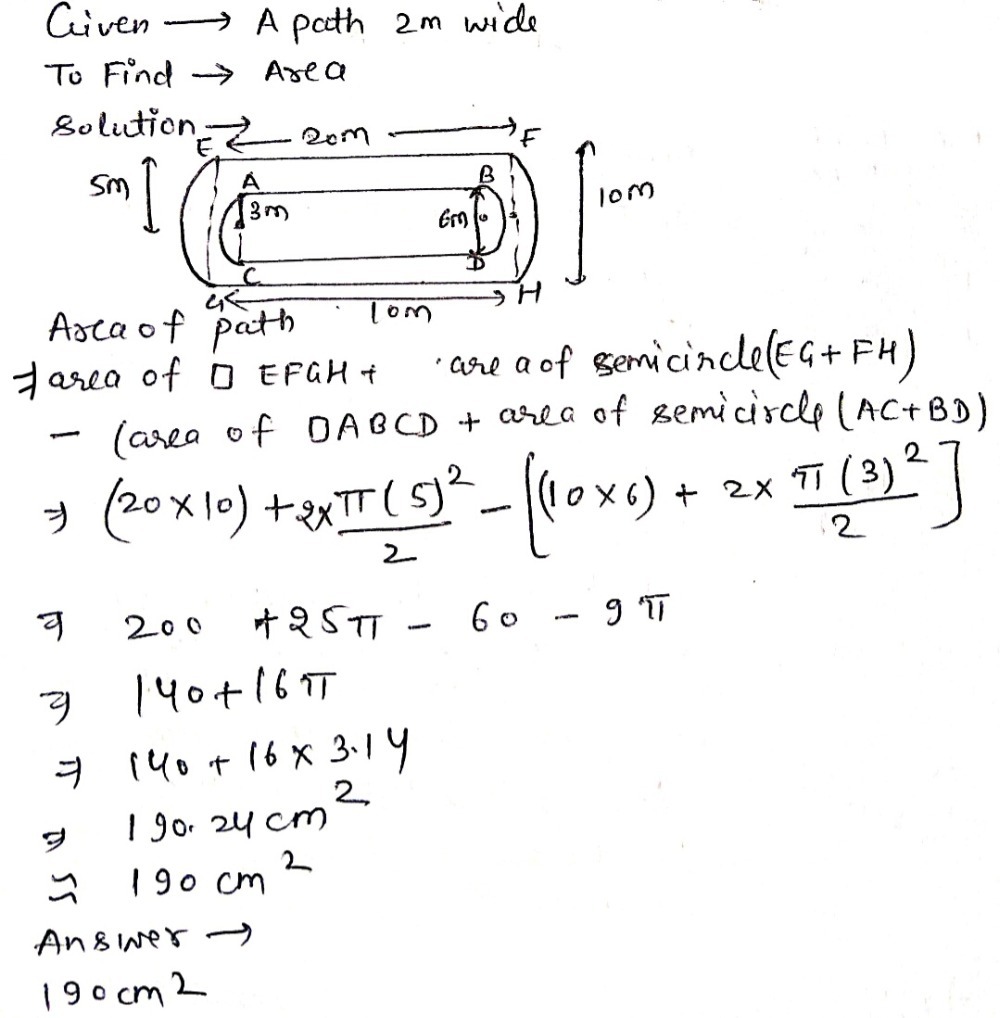 Solved: THINKING 1. A path 2 m wide surrounds a large flowerbed. b What ...