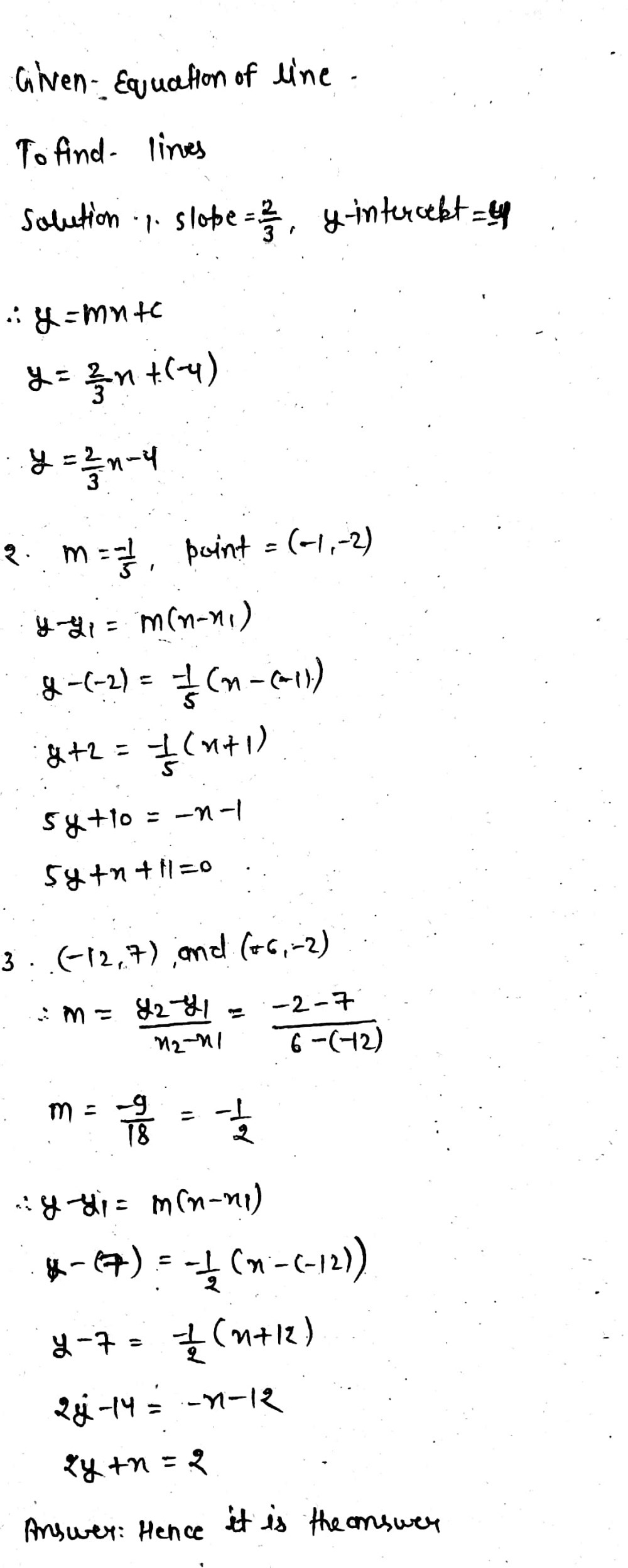 Solved: MATHEMATICS 8 REVIEWER I. Writing Equations of a Line 1. slope = 2/3 and y-intercept −4 ...