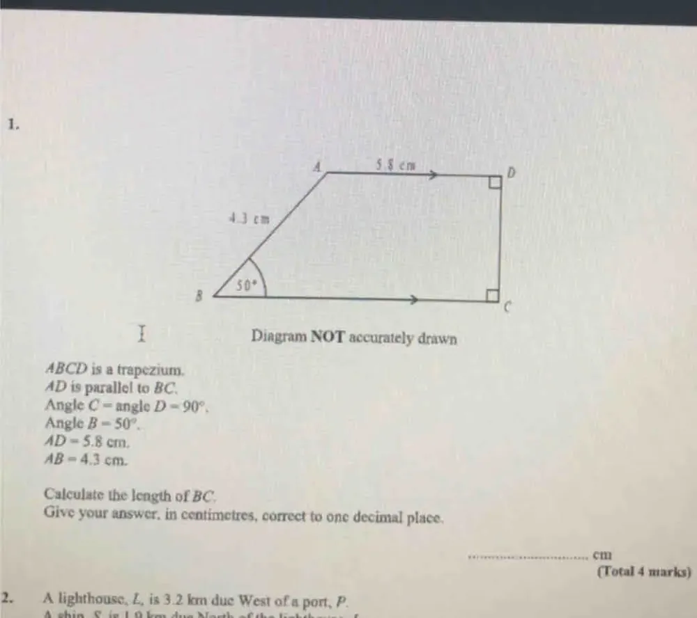 Solved: Diagram NOT accurately drawn ABCD is a trapezium. AD is parallel to BC. Angle C= angle D ...